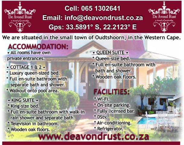 De Avond Rust Oudtshoorn - Accommodation Tourism
