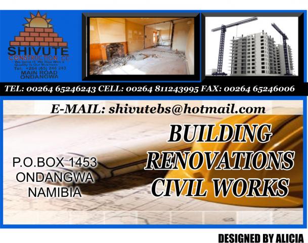 SHIVUTE CONSTRUCTION CC ONDANGWA - Contractors Directory