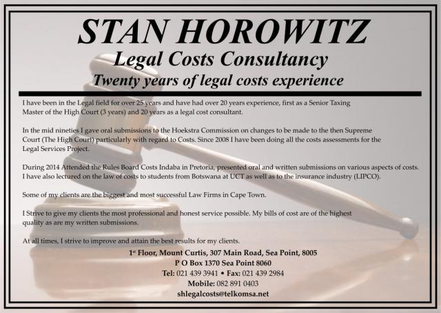 STAN HOROWITZ Legal Costs Consultancy Cape Town - Legal Practitioners ...